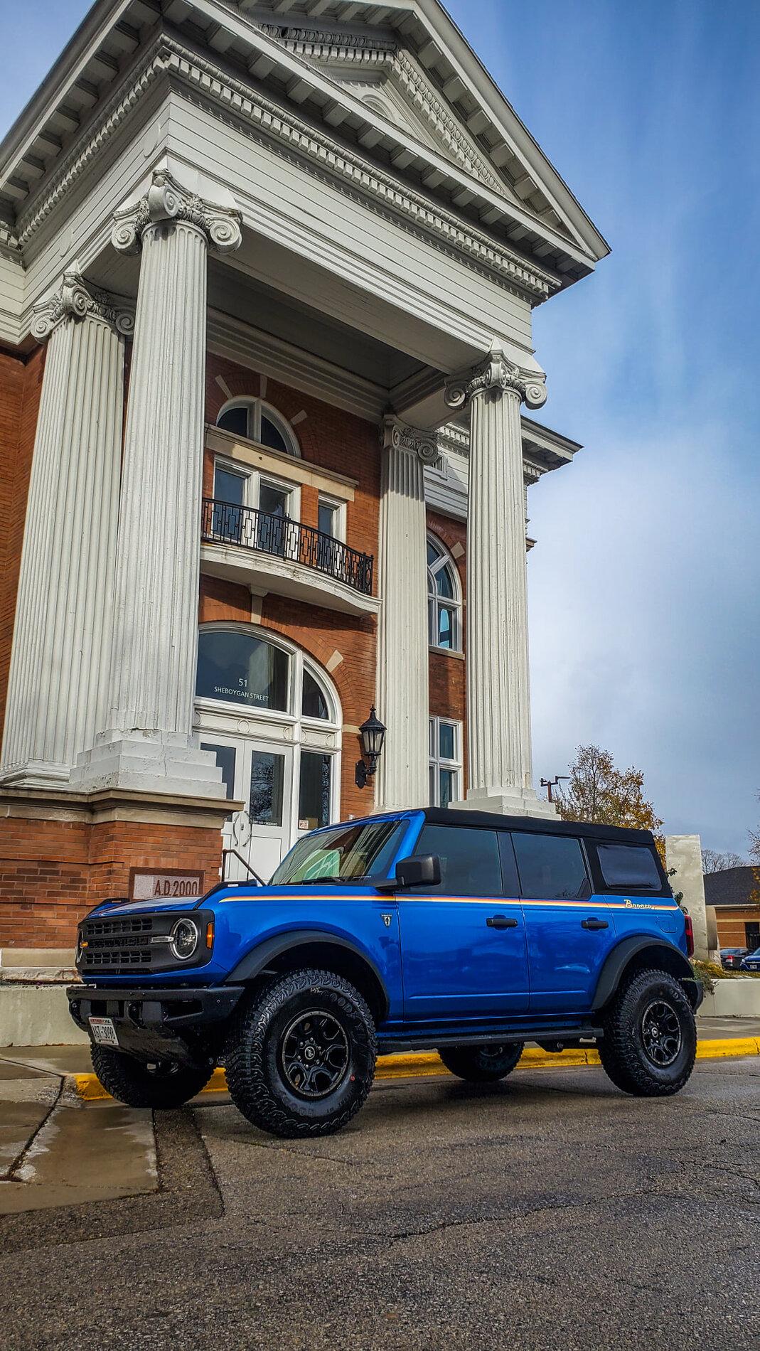 Velocity Blue Base Sasquatch Bronco with Ford Accessory Retro Graphics ...