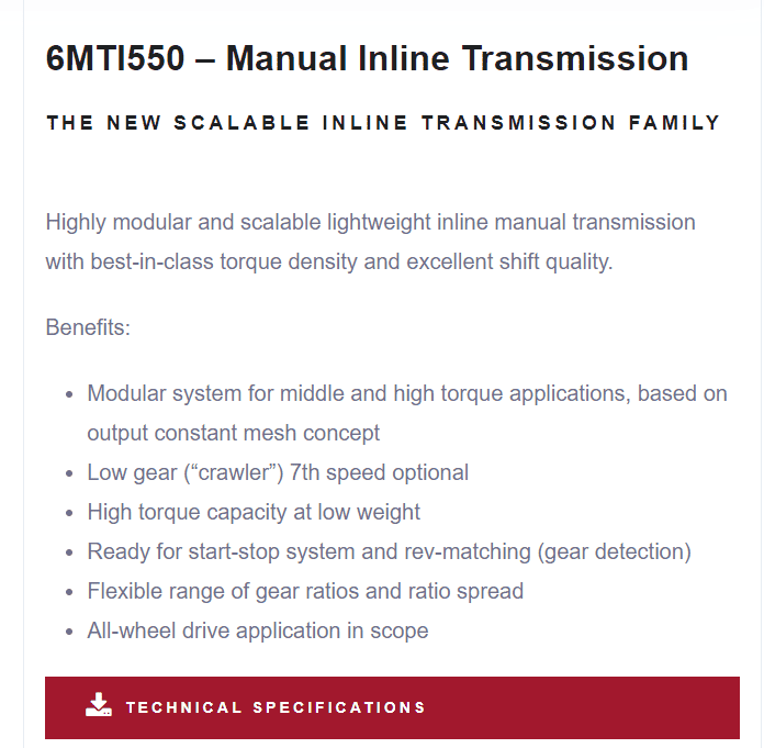MTI550 7 Speed Manual Transmission With Low Crawler Gear Revealed in ...