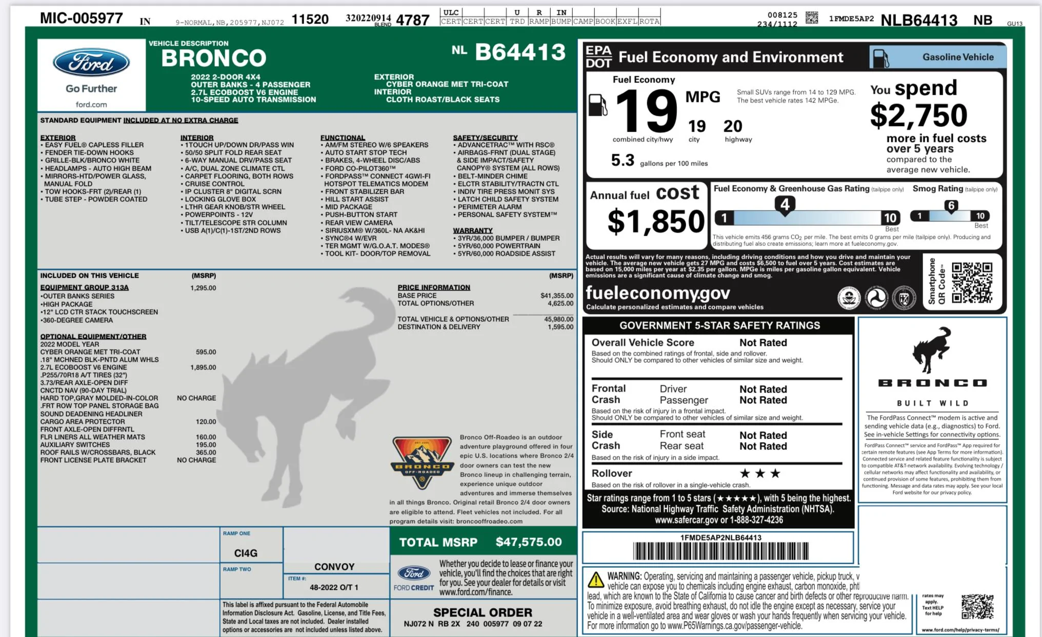 Window sticker received | Bronco6G - 2021+ Ford Bronco & Bronco Raptor ...