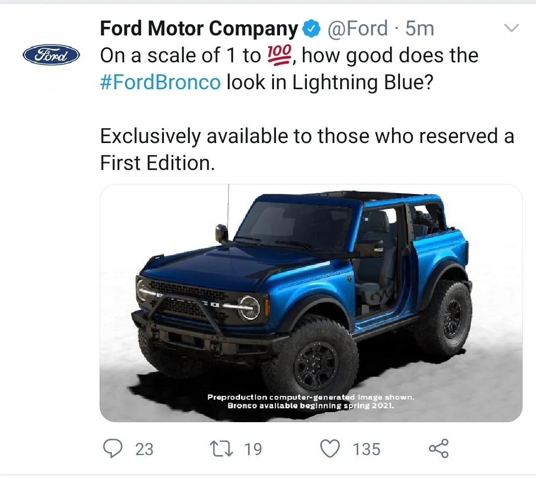 Lightning Blue Announced Exclusively For Bronco First Edition ...