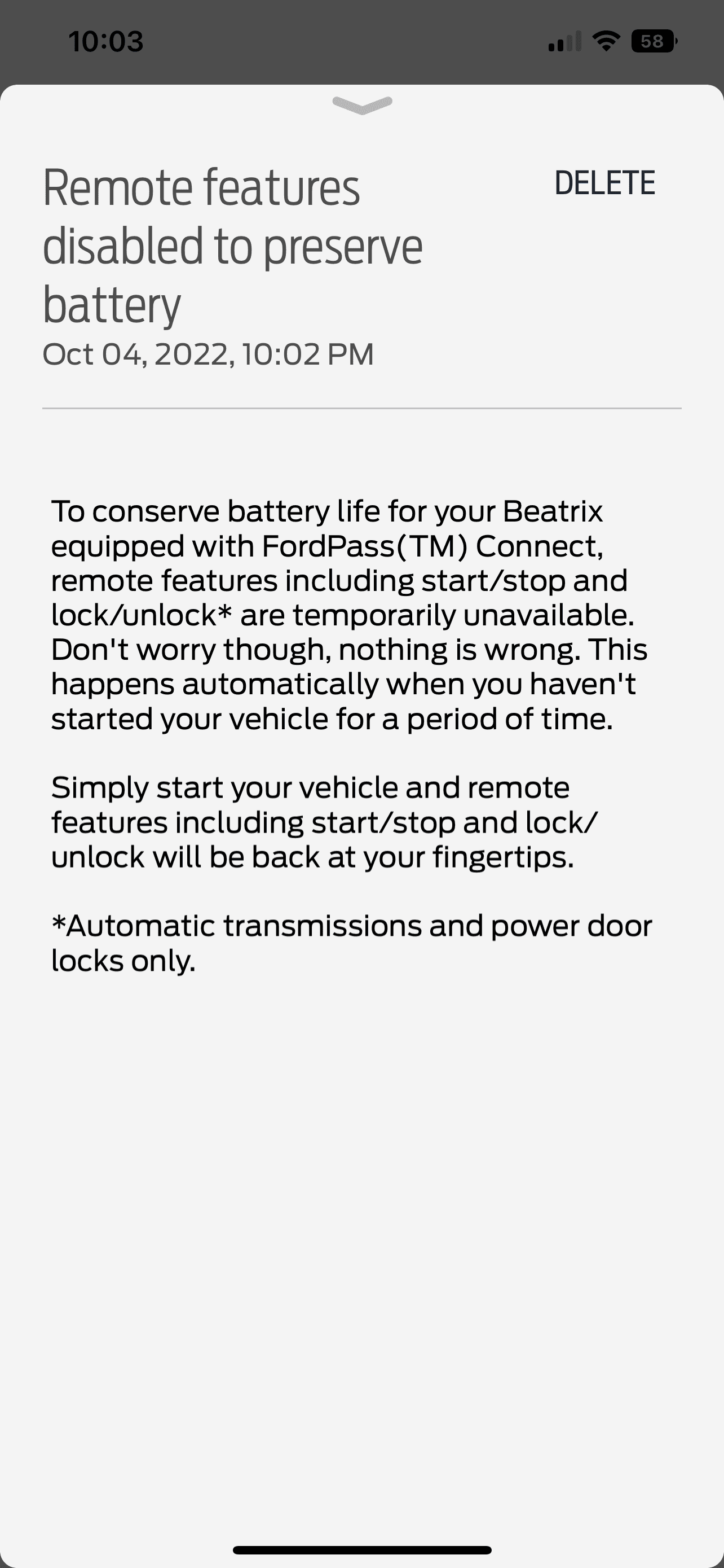Remote Features Disabled To Preserve Battery