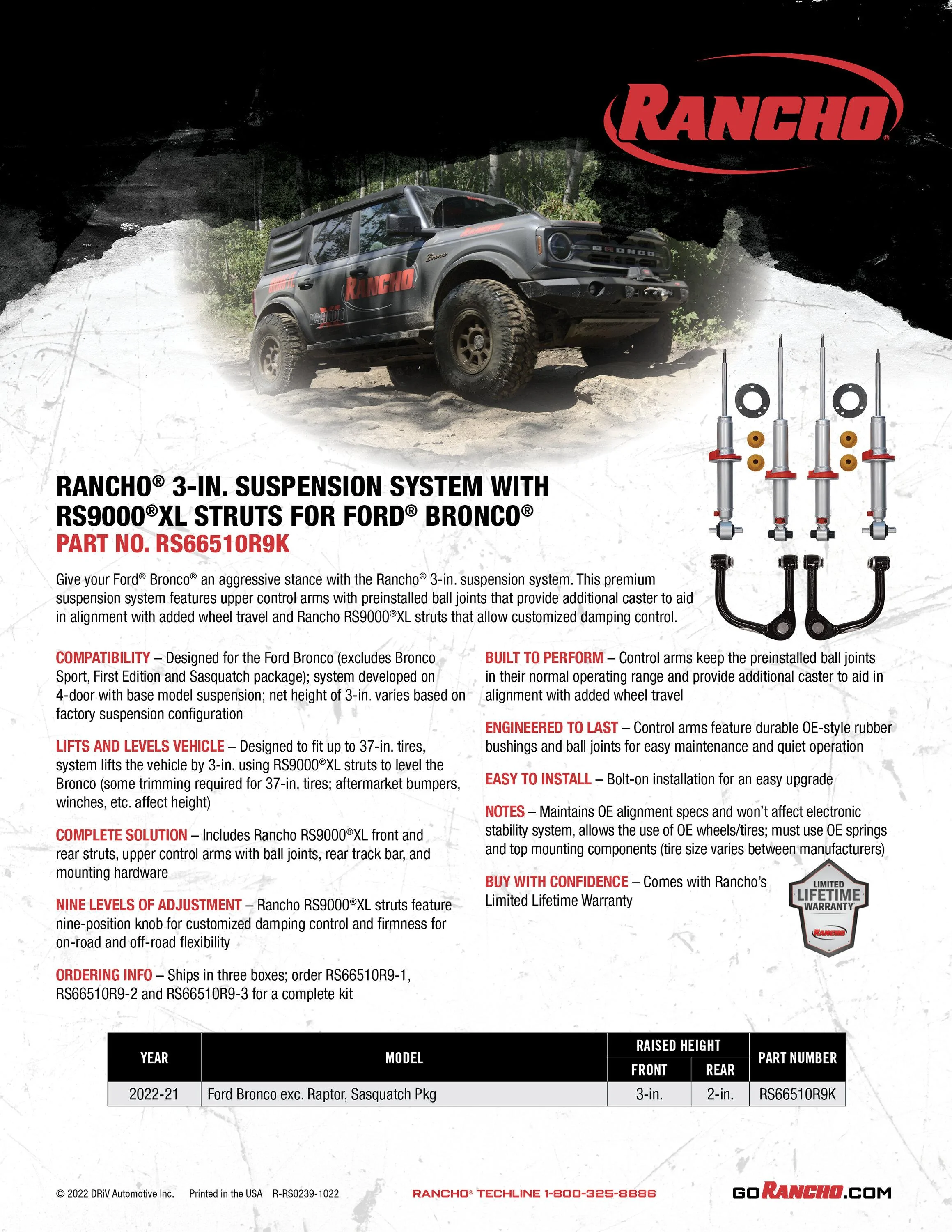 New Rancho 3" lift & level suspension kit system for the Bronco ...