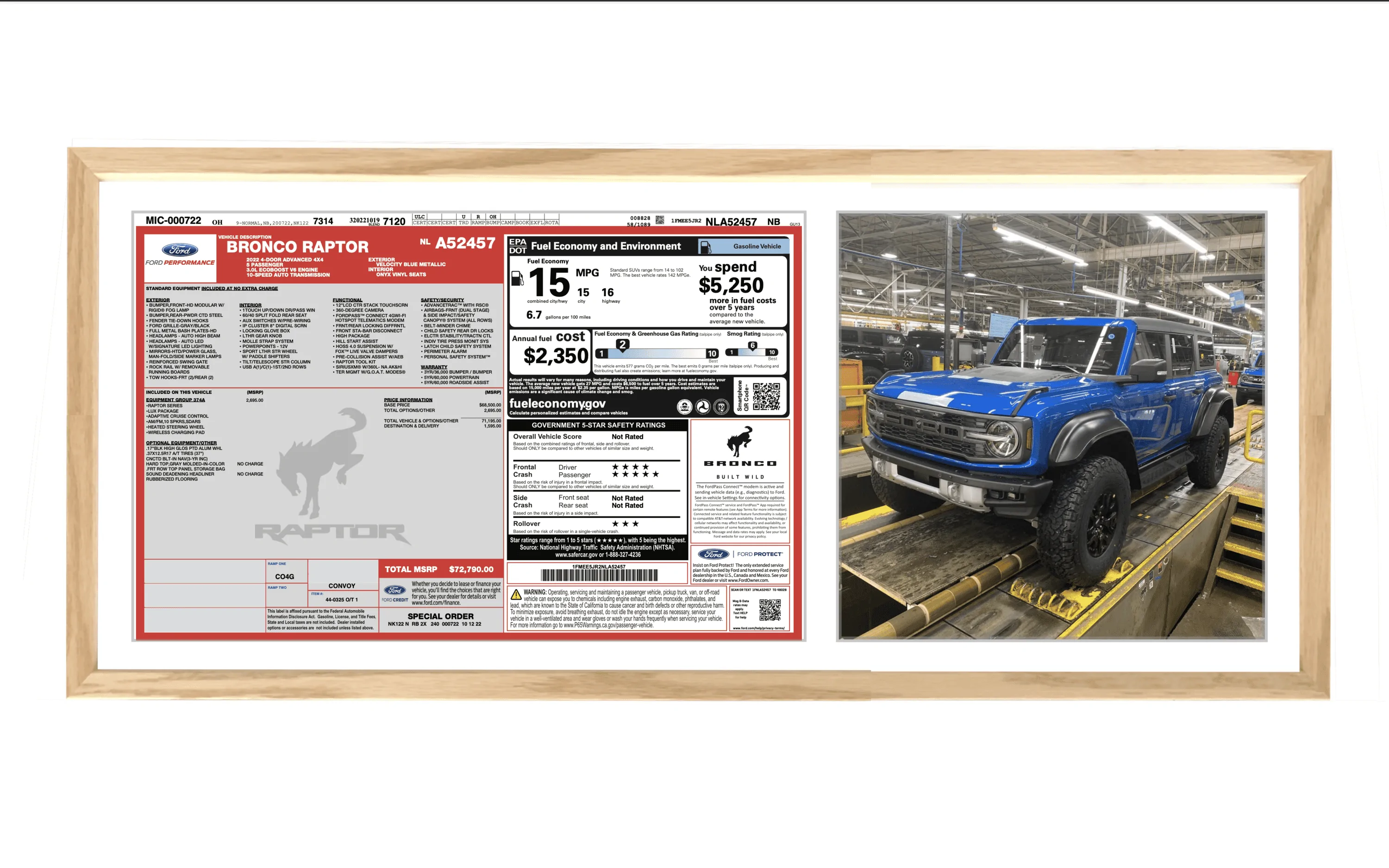 Framing Window Sticker beside Assembly Line Photo | Bronco6G - 2021 ...