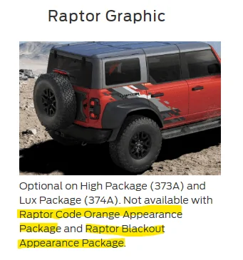 Bronco "Raptor Code Orange Appearance Package" and "Raptor Blackout ...