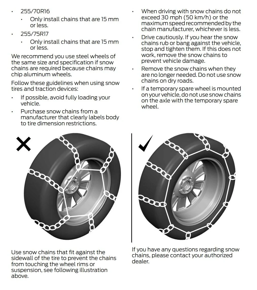 New Bronco owner here. Dealer recommended to not use snow chains as it ...