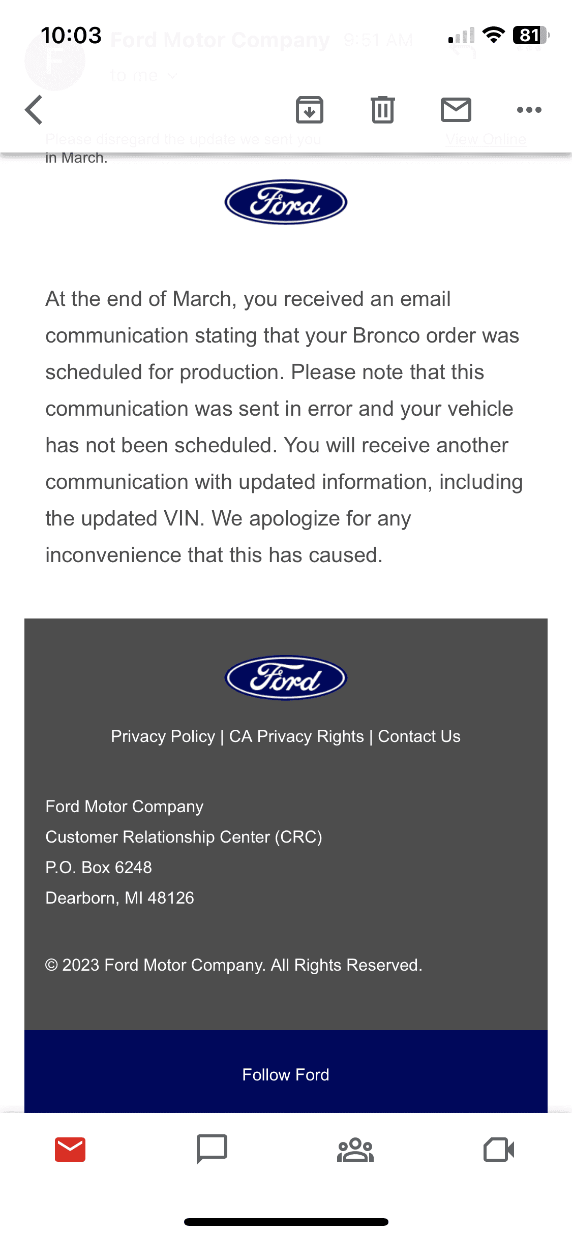 Bronco NOT scheduled - Tracker not working? Who received a "My bad ...