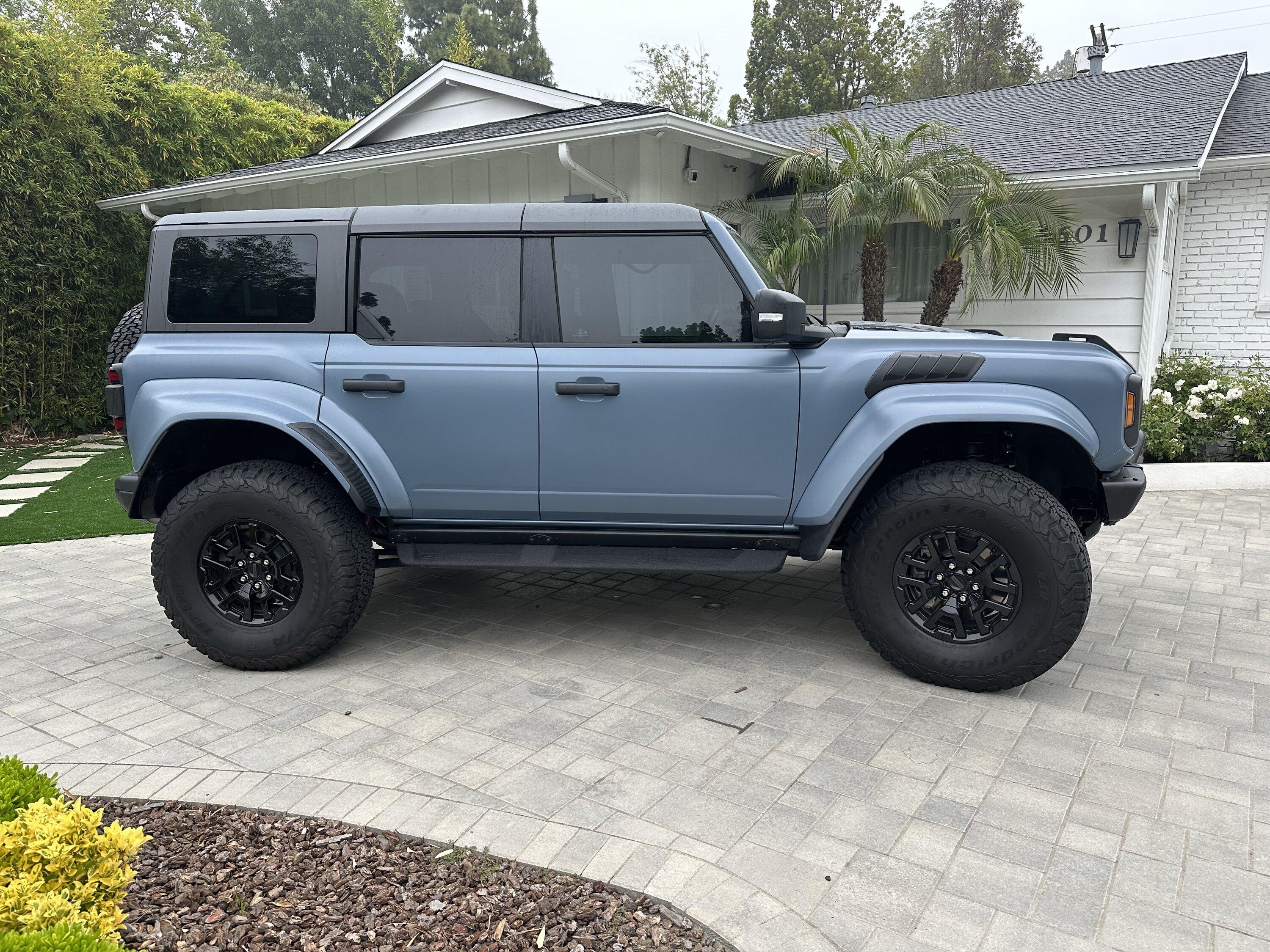 Bronco Raptor, Color match flares azure gray, matte wrap, blacked out ...