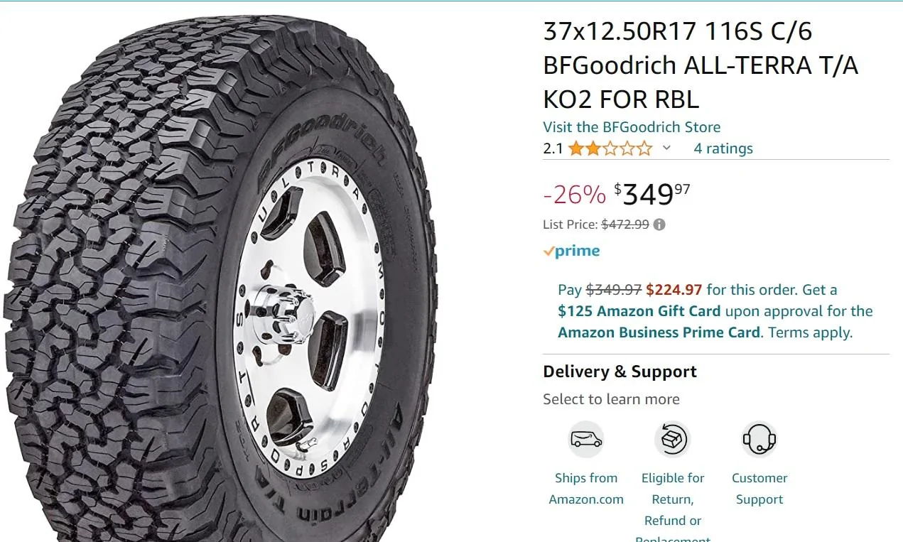 BFG 37" KO2 (#80088) Load Range C | Bronco6G - 2021+ Ford Bronco ...