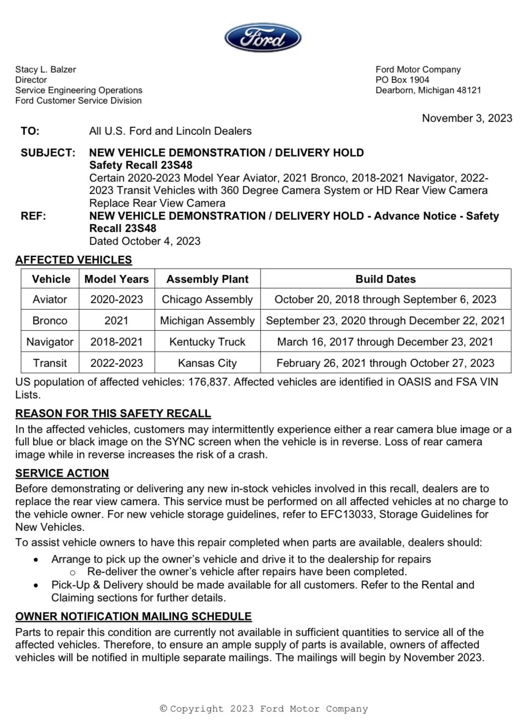 23S48 / 23V598 (Rear Camera recall) | Bronco6G - 2021+ Ford Bronco ...