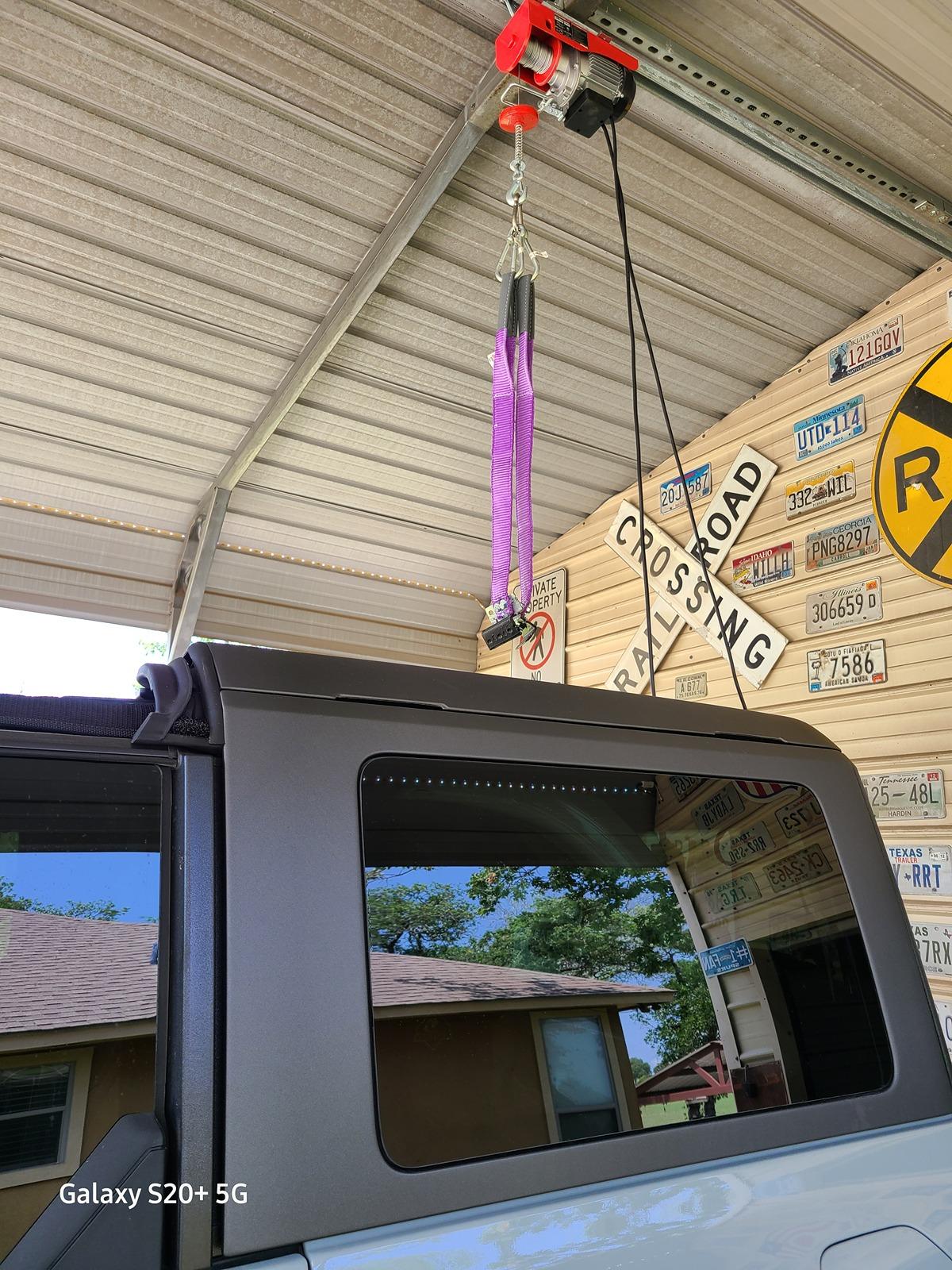 My DIY Homemade Hard Top Lift Ceiling Winch System | Bronco6G - 2021 ...