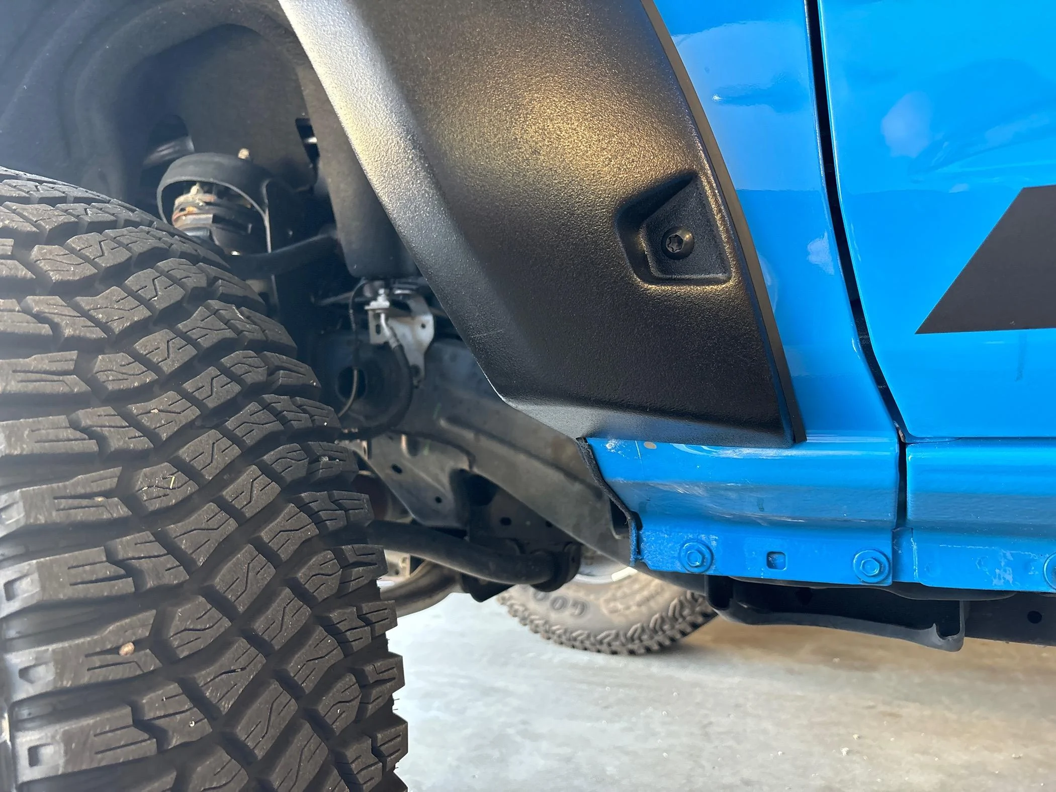 Bushwacker flares installed on custom paint Grabber Blue Bronco ...