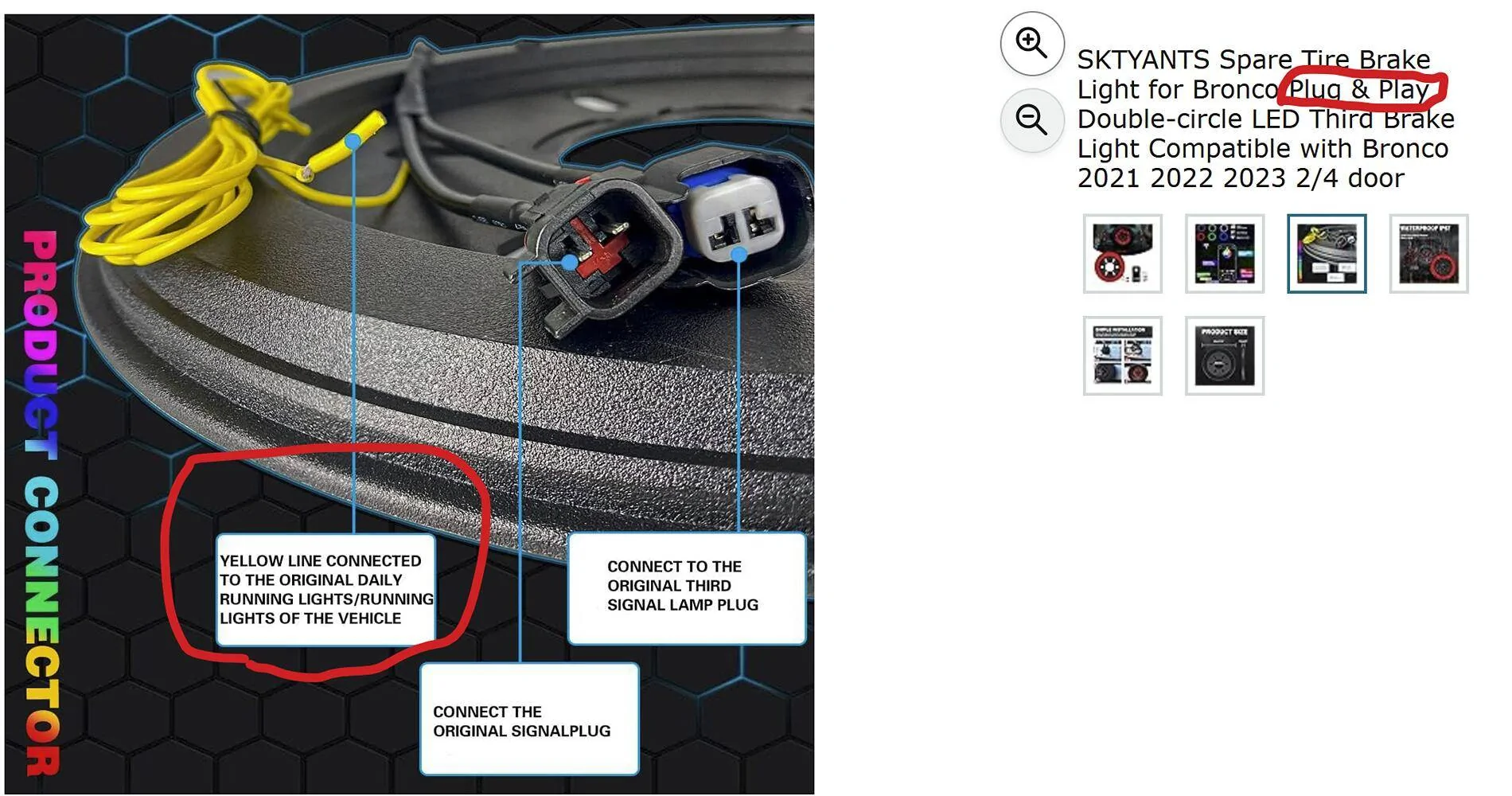 SKTYANTS Spare Tire Brake Light RBG yellow wire | Bronco6G - 2021+ Ford ...