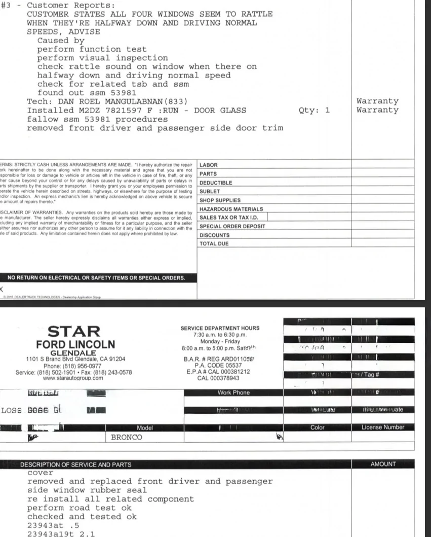 SSM 53981: 2021-2024 Bronco - Window Rattle From The Front Doors Over ...