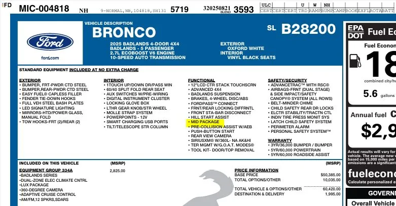 non typical 2025 Badlands window sticker | Bronco6G - 2021+ Ford Bronco ...